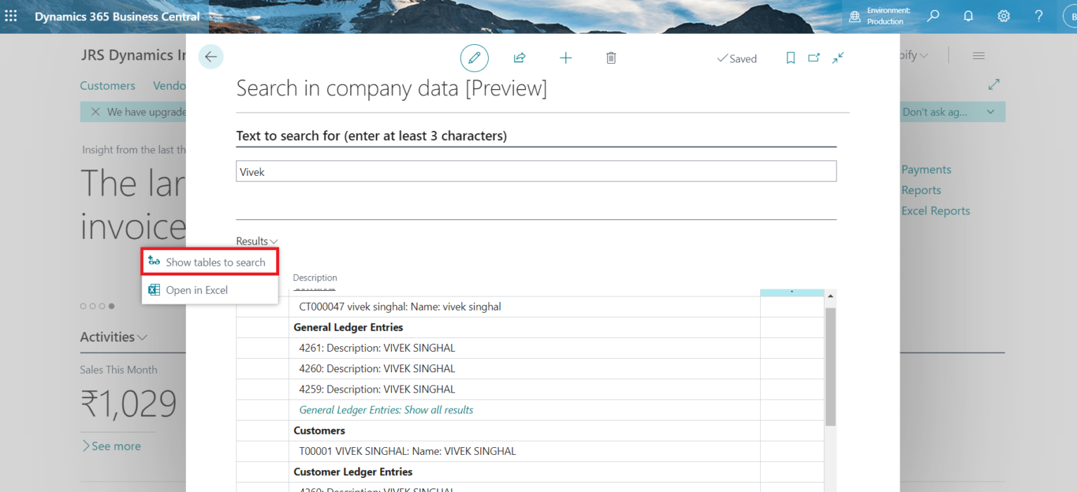 New Features of Business Central | Search in Company Data